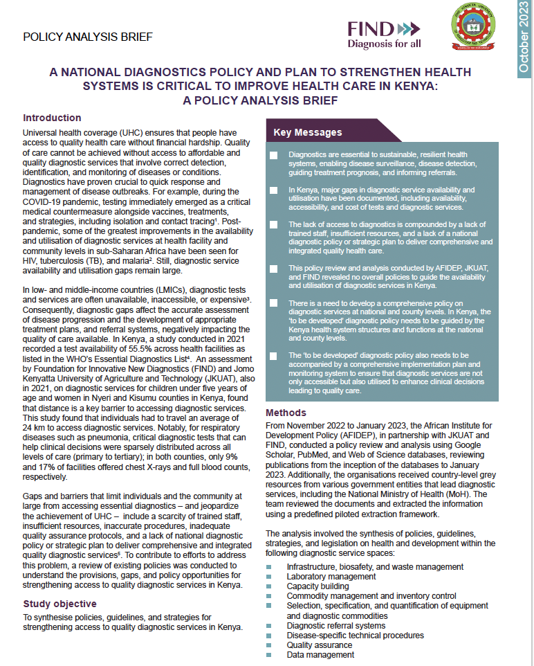 A national diagnostics policy and plan to strengthen health systems is ...